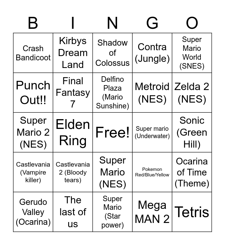 Video Games Bingo Card