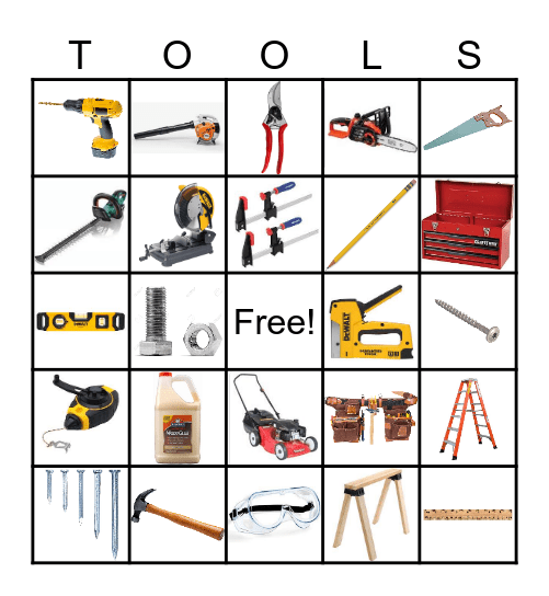Tools Bingo Card