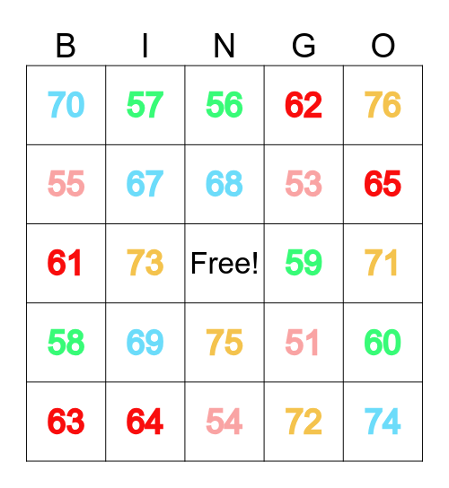 114 (51 à 77) Bingo Card