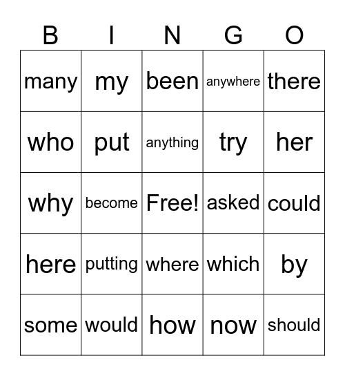 Wilson 2.1-2.3 High Frequency Words Bingo Card