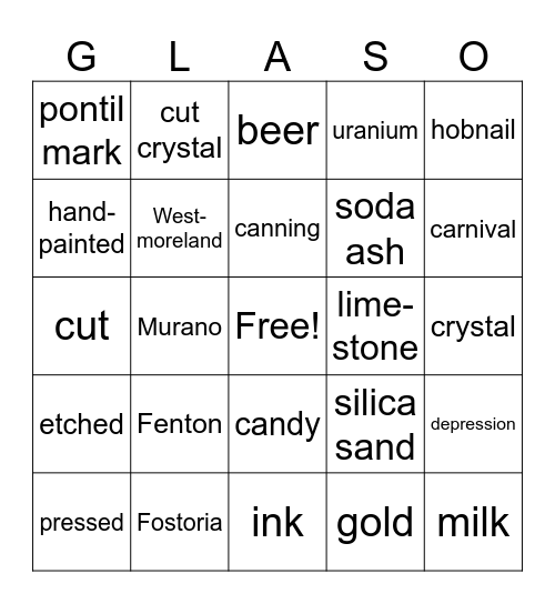 Queen City Glass Club Bingo Card