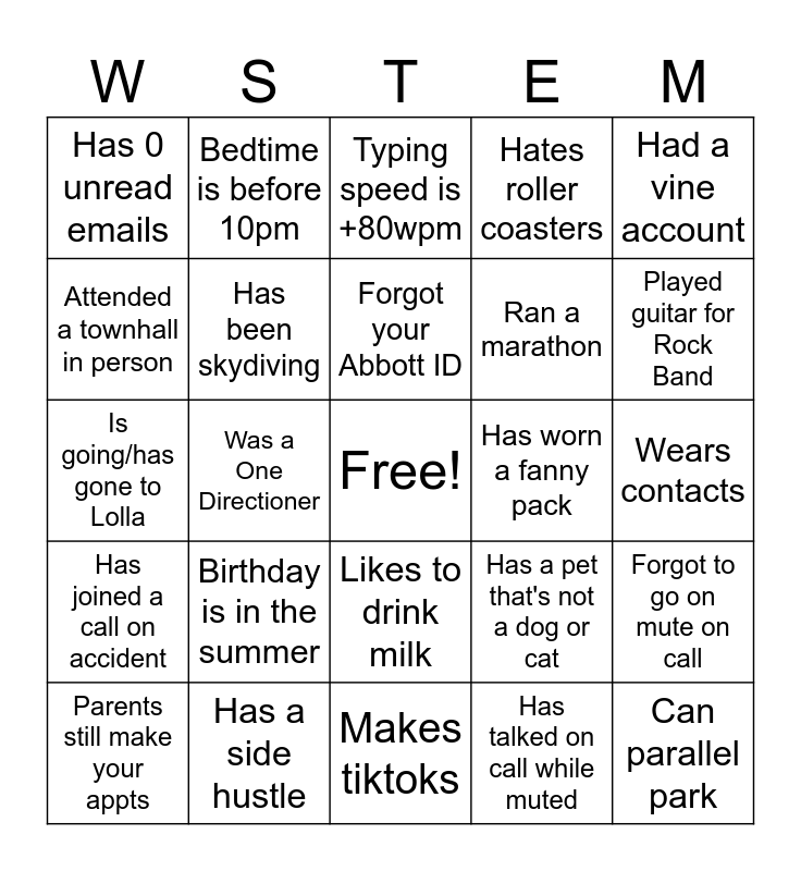 Intern + PDP Ice Cream Social Bingo Card