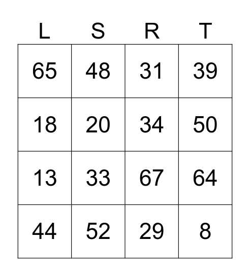 LSRT BINGO Card