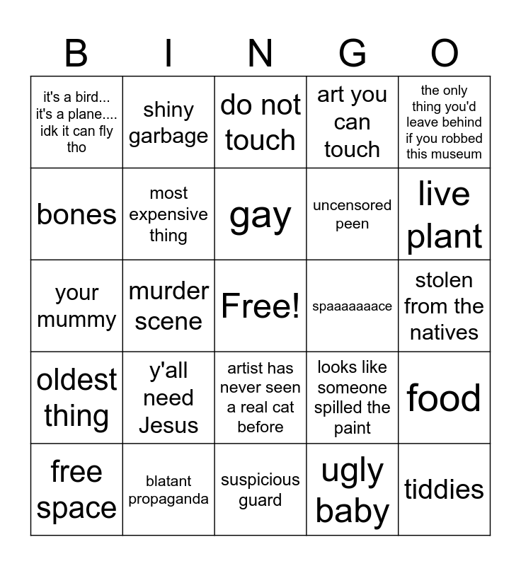 Museum Bingo (NSFW) Bingo Card