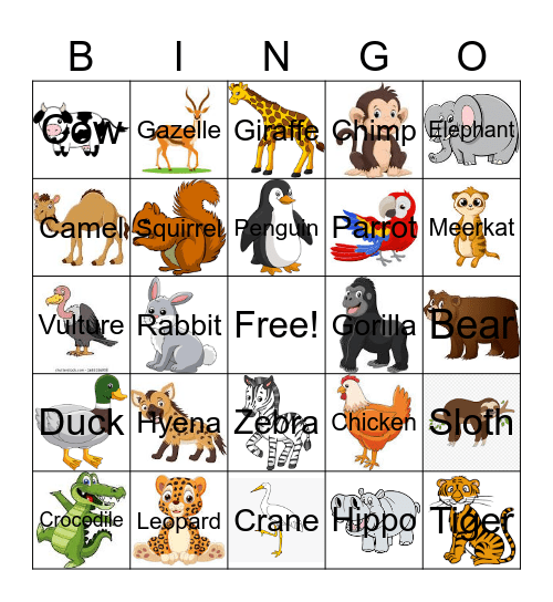 Animals Bingo Card