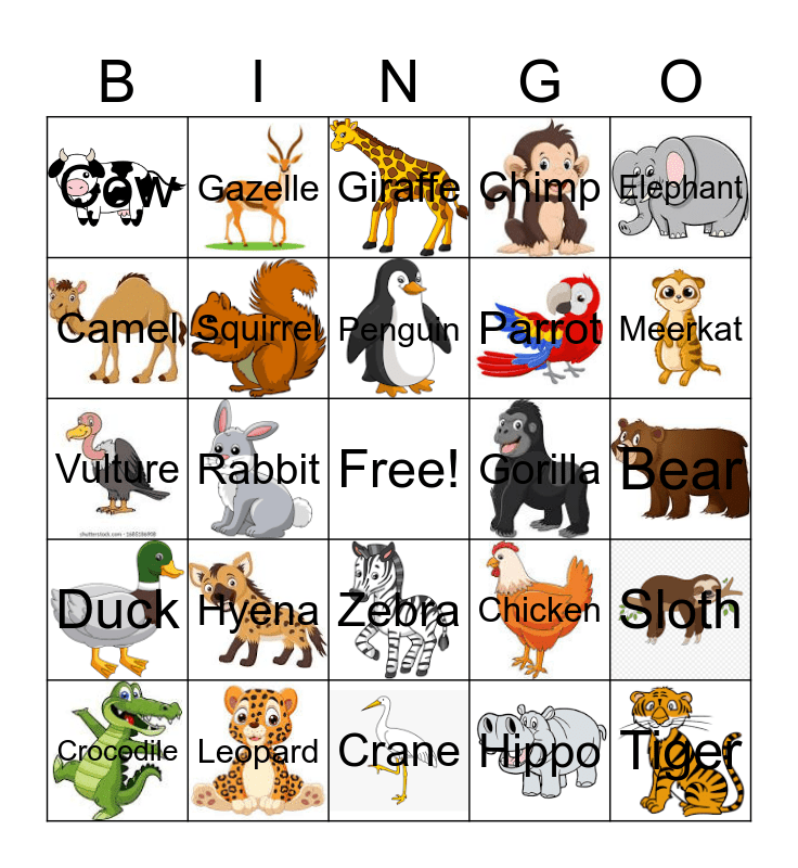 Animals Bingo Card