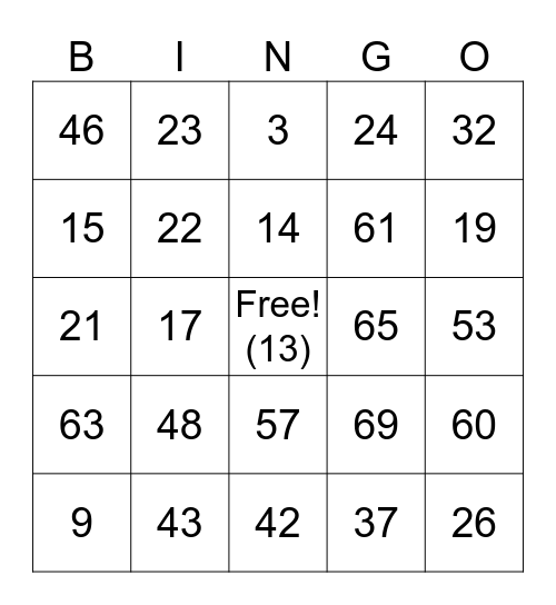 Add By 1 Bingo Card