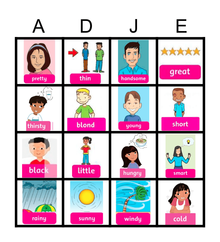 BINGO Adjectives Bingo Card