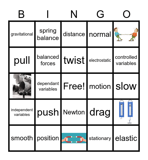 Year 7 Science: Forces Bingo Card