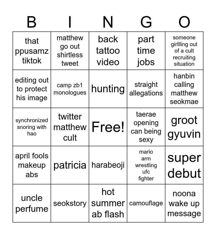 Seok Matthew Bingo Card