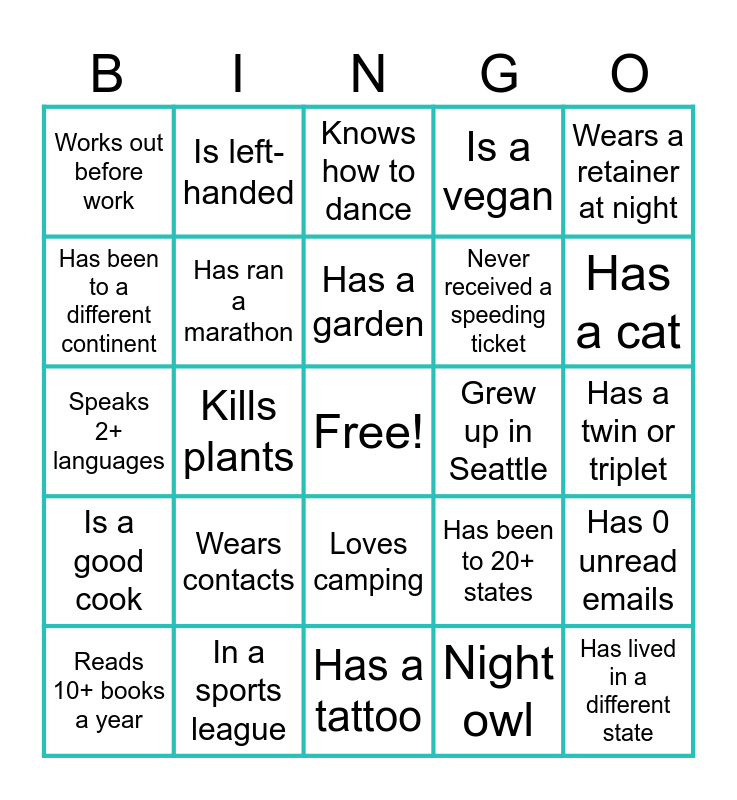 Engagement Team BINGO Card