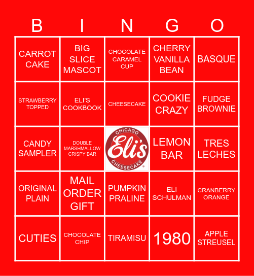 Eli's Cheesecake Bingo Card