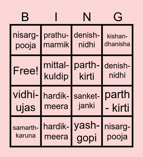 austin pariwar bingo Card