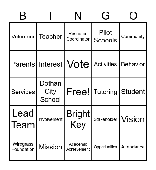 Bingo with Bright Key Bingo Card