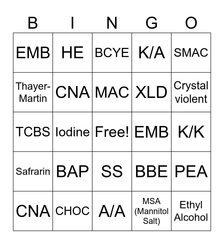 Culture Media & KIA Slant Interpretation Bingo Card