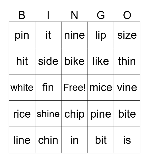 Long & Short i sounds Bingo Card