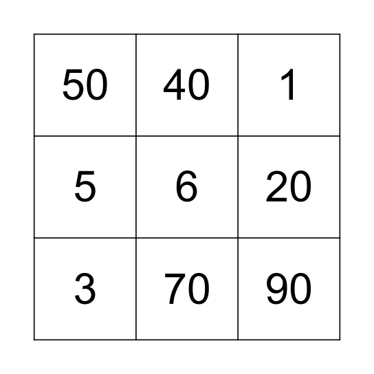 Ty Bingo Card