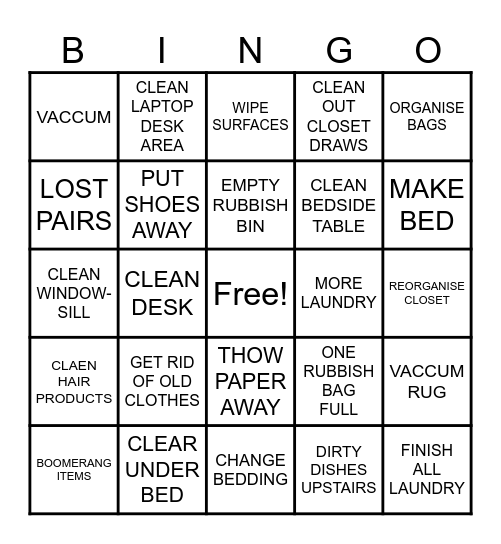 CLEANING Bingo Card