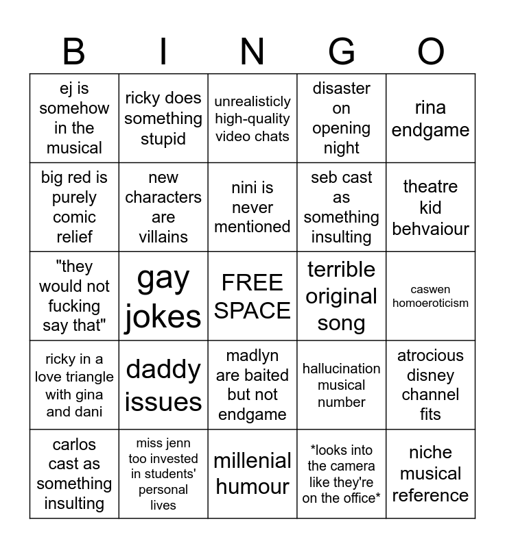 HSMTMTS Season 4 Bingo Card