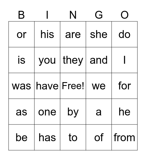 Trick Words & Sight Words Set 1 Bingo Card