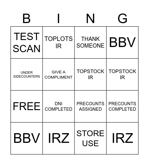 Inventory Prep Bingo Card
