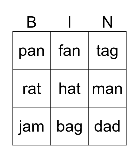 Short /a/ Bingo Card