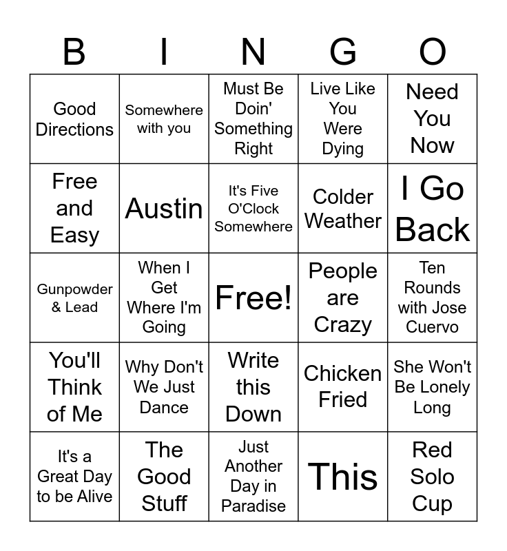 Throwback Country Bingo Card