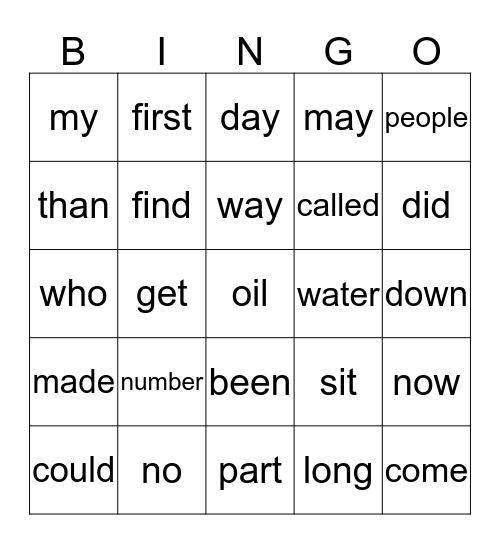76-100 Sight Word Bingo Card