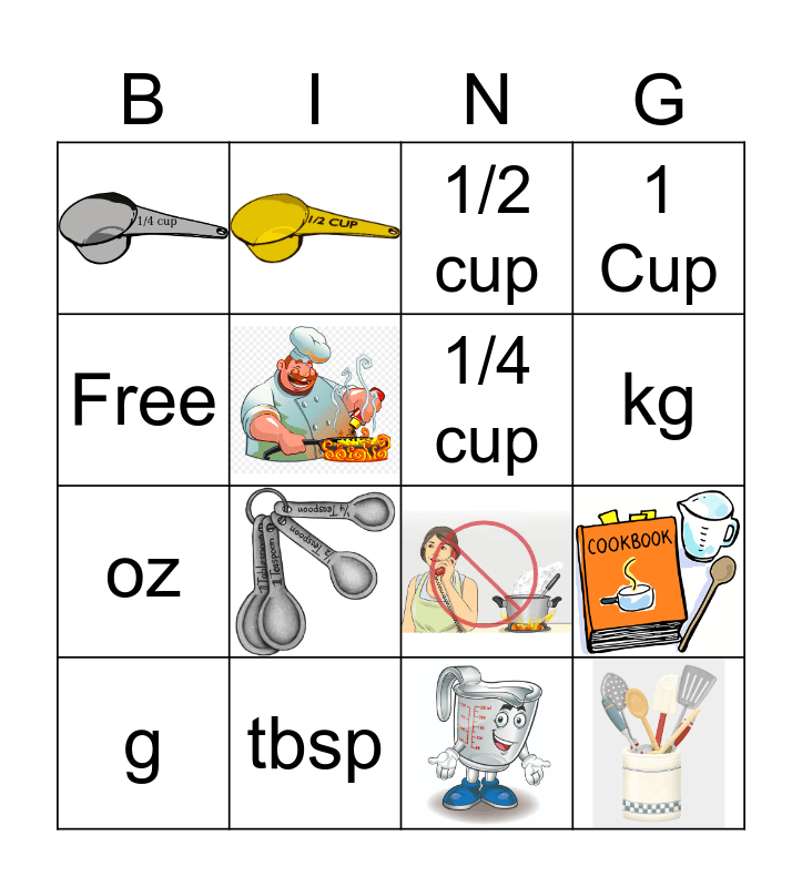 Cooking Measurements Bingo Card