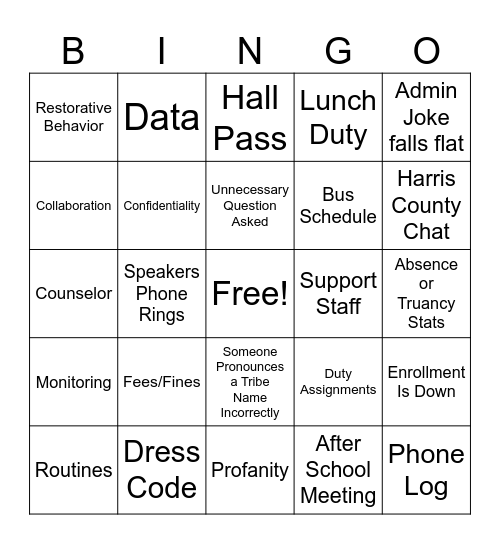 Welcome Back Creekside Teachers and Staff Bingo Card