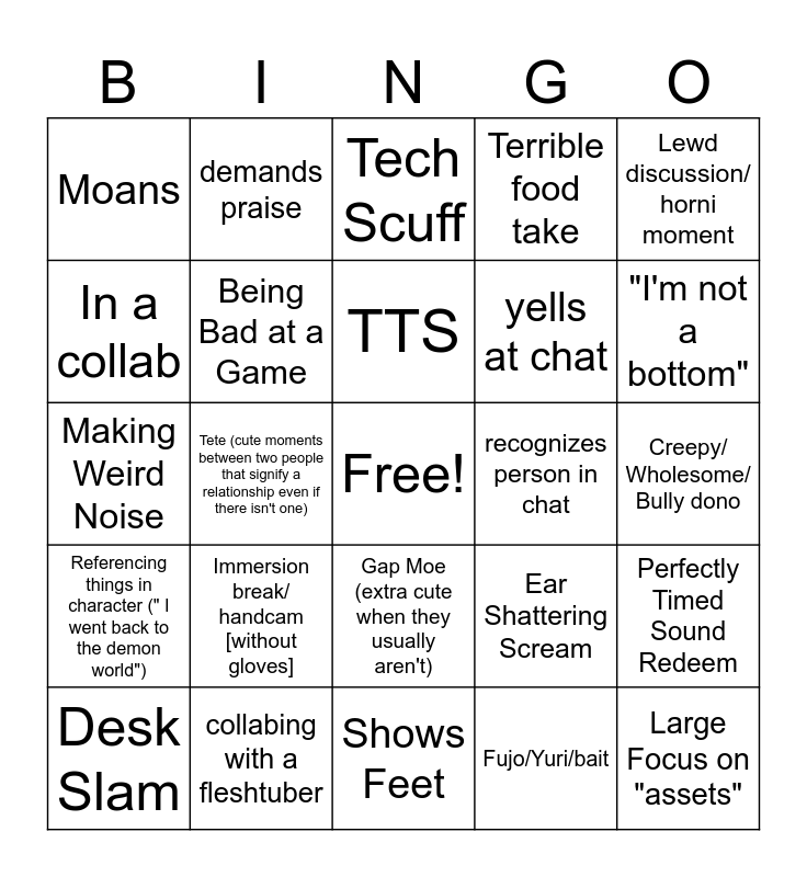 Vtuber Bingo Card