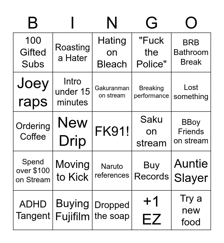 JOEYKAOTYK RETURN STREAM BINGO Card