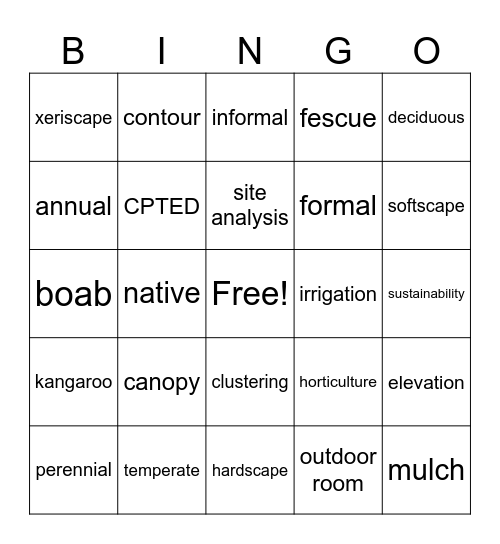 Landscape Architecture Bingo Card
