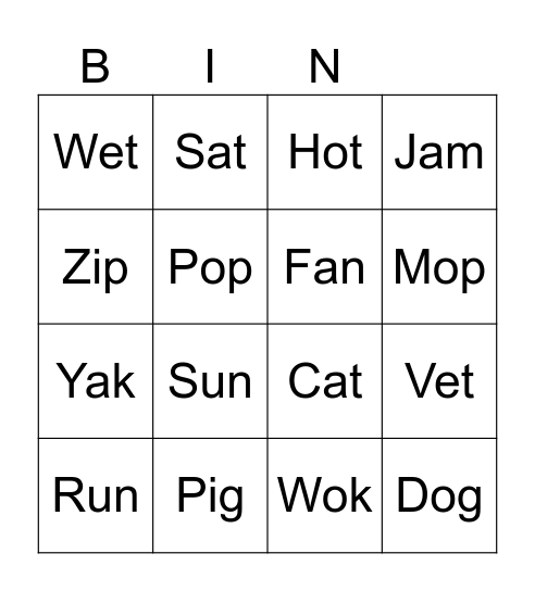 CVC Bingo Card