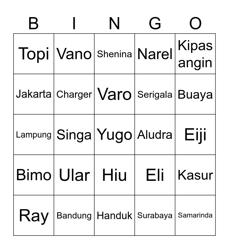 Yugo's Bingo Card