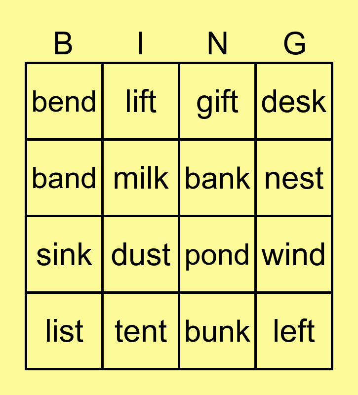 CVCC words! Bingo Card