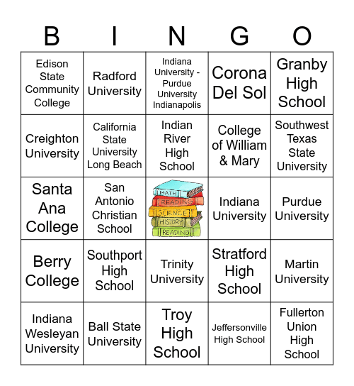 Back To School Bingo Card