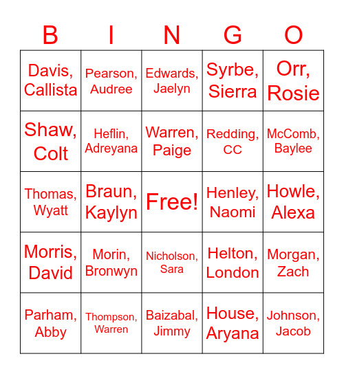 3rd Block Nombres Bingo Card