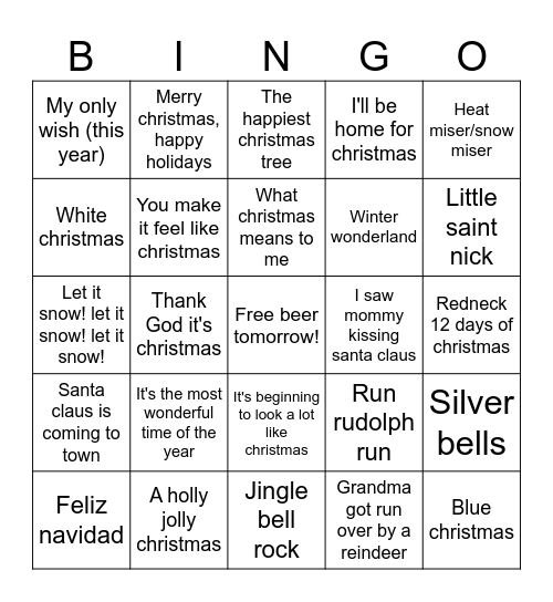 Merry Christmas Bingo Card