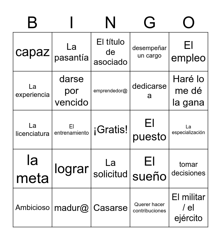 S3U4 el futuro Bingo Card