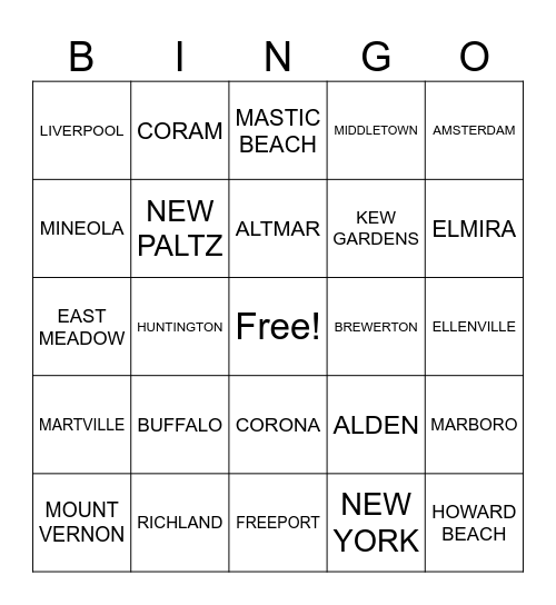 City BINGO Card