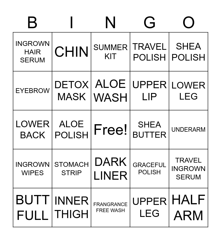 ADD ONS/PRODUCTS Bingo Card