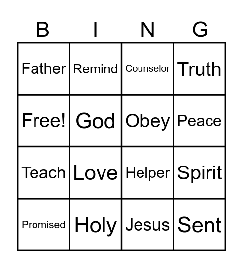 Holy Spirit Bingo Card