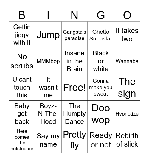 gen x/millennial type beats Bingo Card