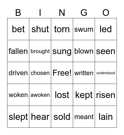 Past Perfect Bingo Card