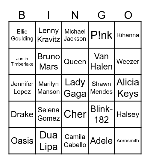 Music Icons Bingo Card