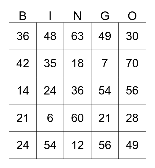 Multiples of 6 & 7 Bingo Card