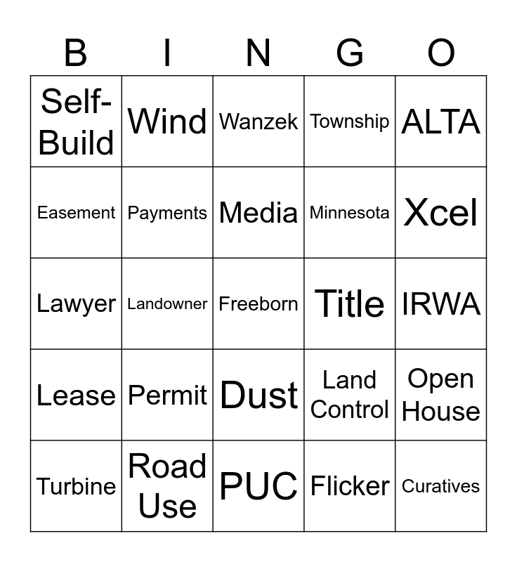 Right of Way Bingo Card