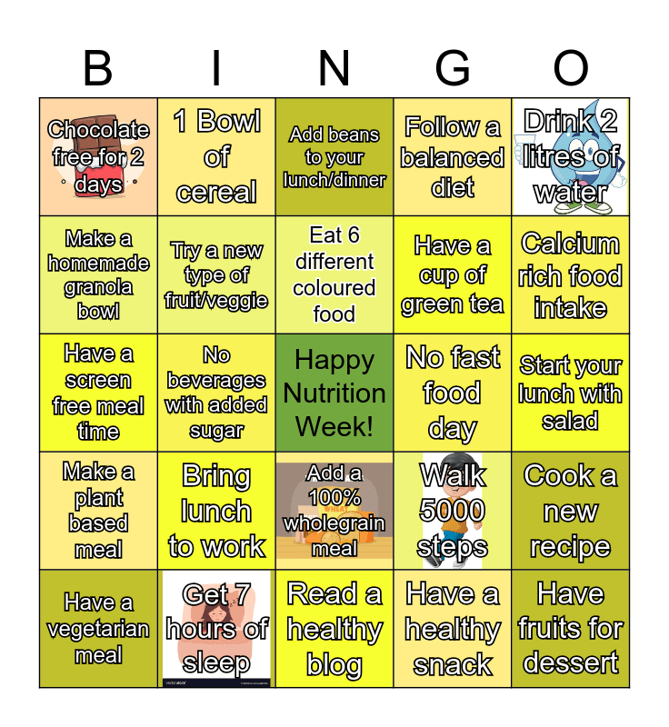 Nutrition Week Bingo Card