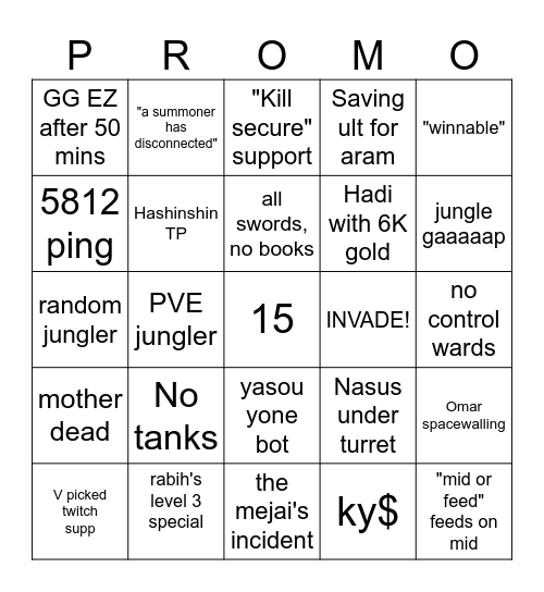 League of Legends - Ranked Edition Bingo Card